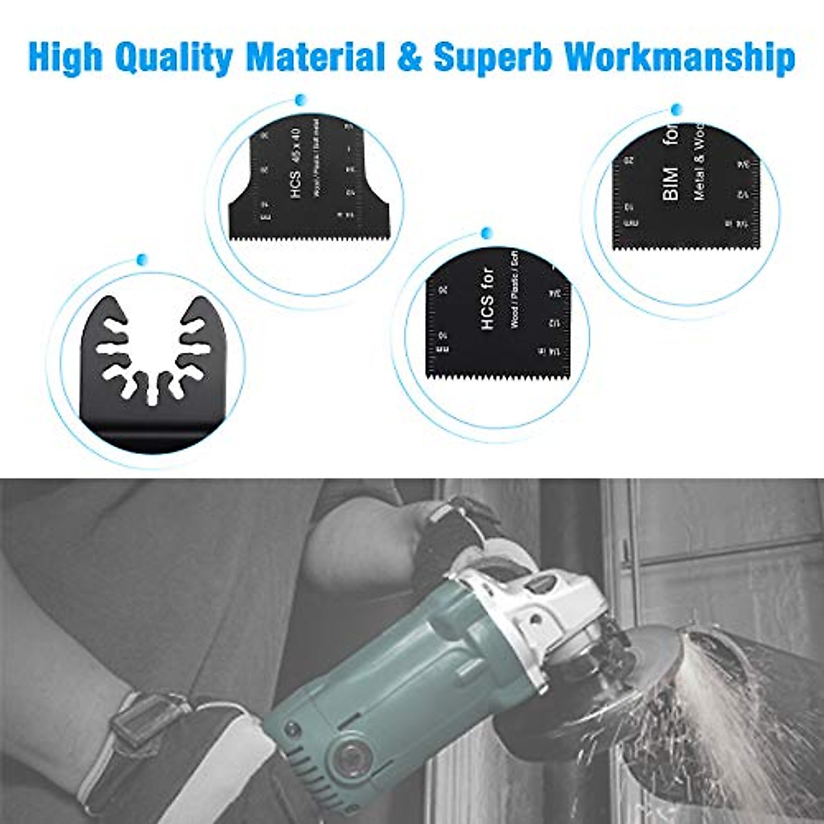 Powerextra 50 Pack Bi-Metal Wood/Metal Oscillating Saw Blades Universal Quick Release Multitool Tool Blade Japan Tooth for Bosch, Craftsman, DeWalt, Dremel, FEIN, Ridgid, TCH, Makita, Milwaukee