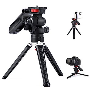 Goocong Mini Tripod for Camera, Small Camera Stand Tripod Phone Holder for Video Recording Vlogging Handle Grip with Cell Phone Mount, Cold Shoe Selfie Stick for iPhone Webcam Projector Camera
