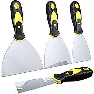Putty Knife Scrapers, Spackle Knife, Metal Scraper Tool for Drywall Finishing, Plaster Scraping, Decals, and Wallpaper (4 Pack, 5”, 4”, 3”, 1.5” Wide)