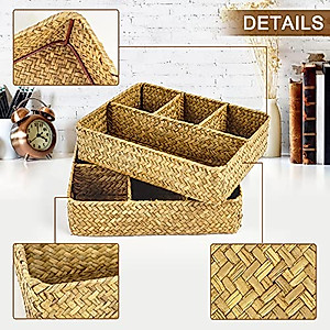 GZHOK Hand-Woven Storage Baskets,Wicker Rattan Divided Basket Organizer for Drawer,26x20xH6cm/10.2 * 7.9 * 2.4inch