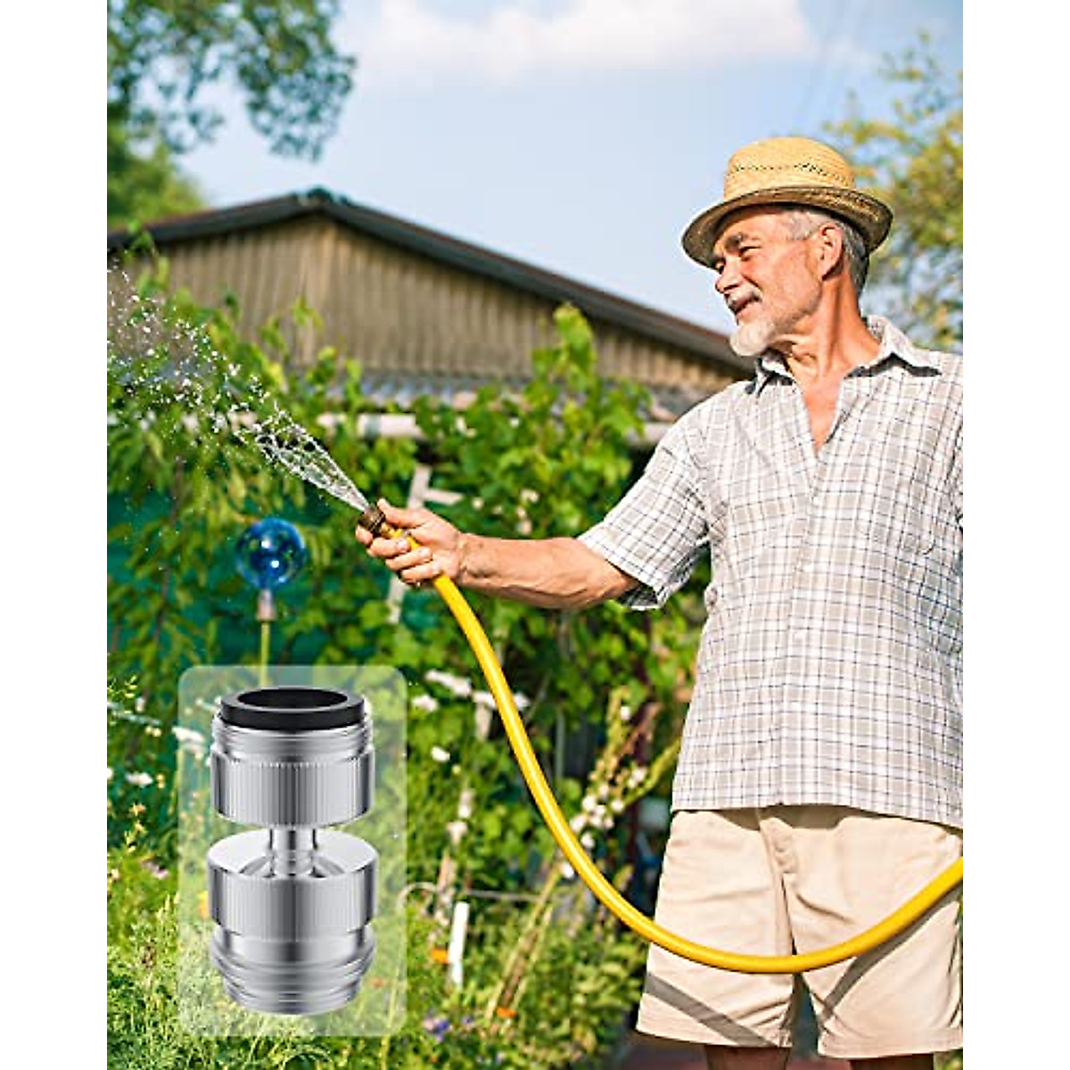 Faucet to Garden Hose Adapter Kit, Sink Hose Attachment Faucet Adapter to Garden Hose 360-degree Swivel with Removable Faucet Aerator Garden Hose Sink Adapter Including Female Adapter- Chrome Finished