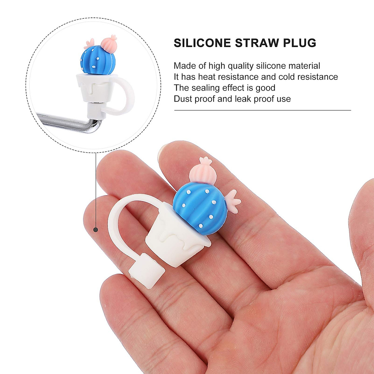 ABOOFAN 6pcs Silicone Straw Tips Cover Reusable Drinking Straw Tips Lids Cute Cactus Shape Straw Plugs for Straws