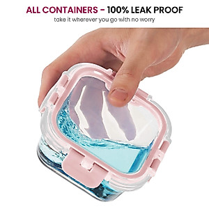 FineDine 24 Piece Glass Storage Containers with Lids - Leak Proof, Dishwasher Safe Glass Food Storage Containers for Meal Prep or Leftovers, Pink
