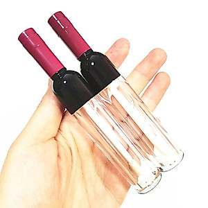 Healthcom 10 Pcs 5ml Empty Clear Wine Shaped Lip Gloss Tube Plastic Mini Refillable Lipgloss Bottles Container Lip Glaze Tube Vials DIY Makeup Liquid Lipstick Bottle Container Red Lid Cosmetic Tube