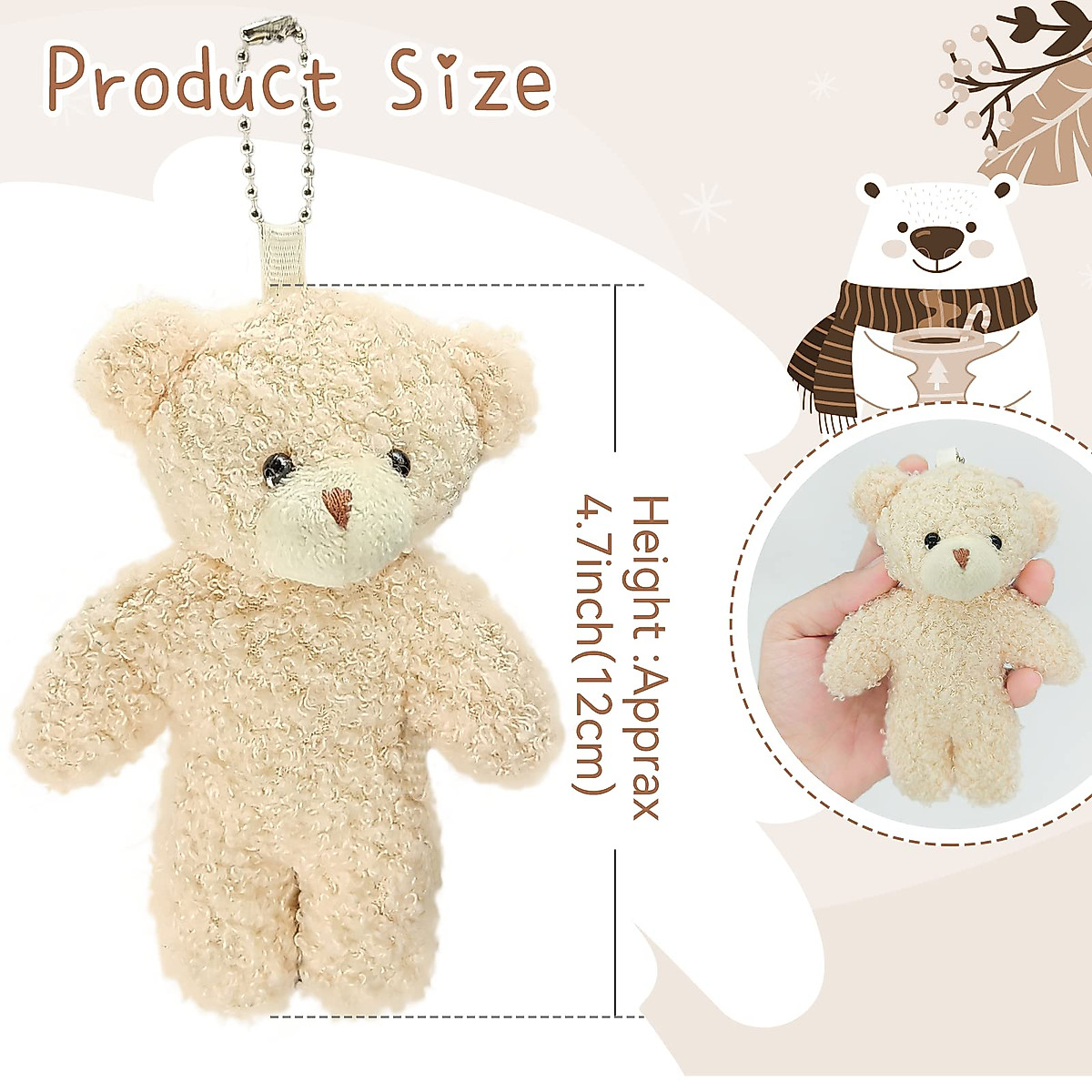 12 Pack Brown Mini Teddy Bears , 4.7 inch Tiny Soft Stuffed Teddy Bear, Small Plush Bears Bulk for Birthday Party Decor Valentine's Day Gift Graduation Party Favors Bag DIY Keychain Crafts