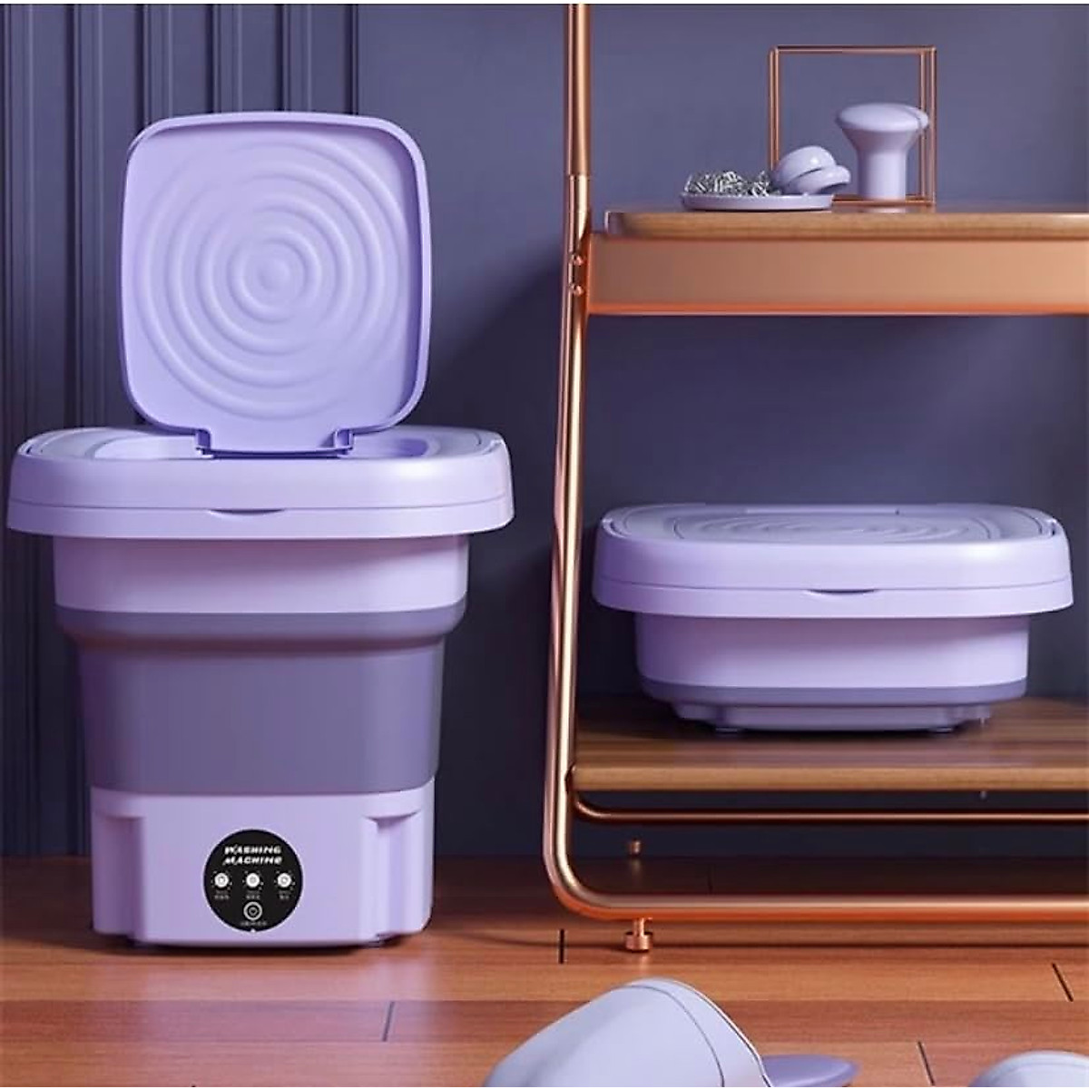 Mini Portable Folding Washing Machine For Clothes With Drain Basket for Travel (Purple)