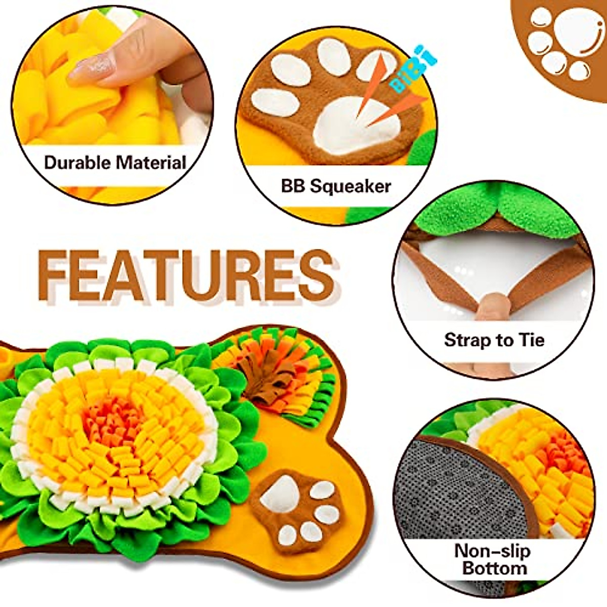 GoxRunx Pet Snuffle Mat for Small and Medium Dogs, Interactive Sniff Feeding Mat for Puppies, Slow Feeder Dog Treat Mat for Training and Stress Relief (Bone Shape)