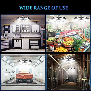 Yiliaw 200W Super Bright LED Garage Light 20000LM Shop Lights with 12 Adjustable Panels, 6500K Daylight Deformable Ceiling Light Fixture, Screw in Garage Lights Bulb for Warehouse Workshop Office