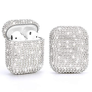 Gdrtwwh Diamond Airpods Case Cover Protective Airpods Charging Cases Hard Carrying Case Accessories for Apple Airpods 2 & 1 (Silver)