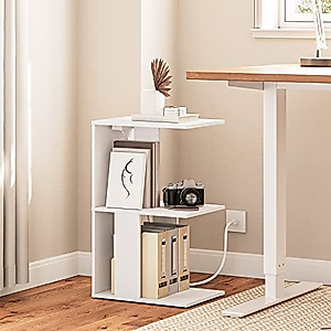 MAHANCRIS End Table with Charging Station, Narrow Side Table for Small Spaces, Sofa Couch Table with Storage Shelf, Slim Nightstand with Light, Beside Table for Bedroom, Living Room, White ETWT18E01Z