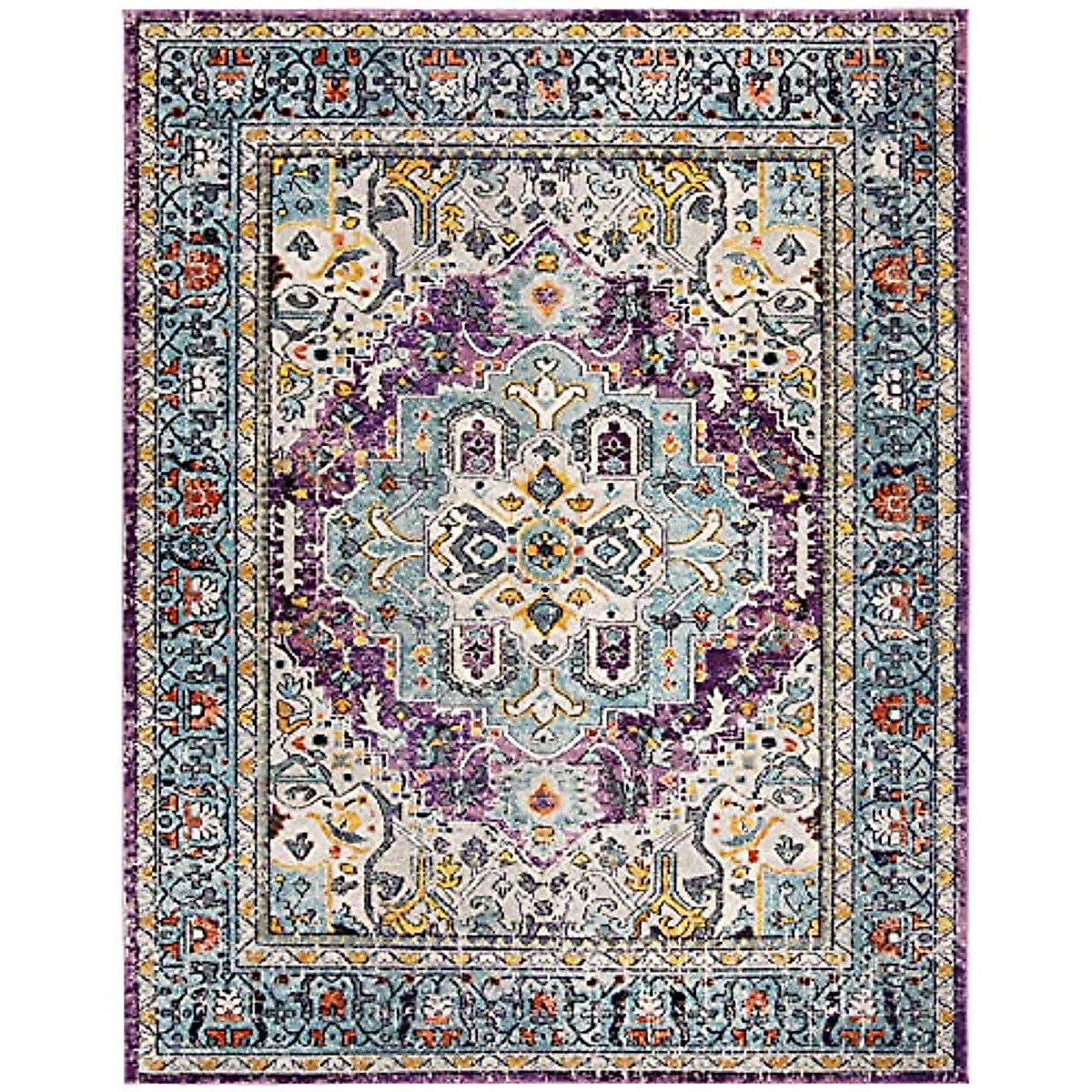 SAFAVIEH Monaco Collection 8' x 10' Violet/Light Blue MNC251L Boho Chic Medallion Distressed Non-Shedding Living Room Bedroom Dining Home Office Area Rug