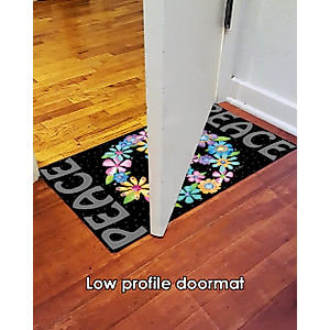 Toland Home Garden 800451 Peace Sign Flowers Flower Door Mat 18x30 Inch Hippie Outdoor Doormat for Entryway Indoor Entrance