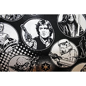 Star Wars Fabric Han Solo Stormtrooper Chewbacca R2-D2 Fabric Black and White Sold by The Fat Quarter (18" X 22") New BTFQ
