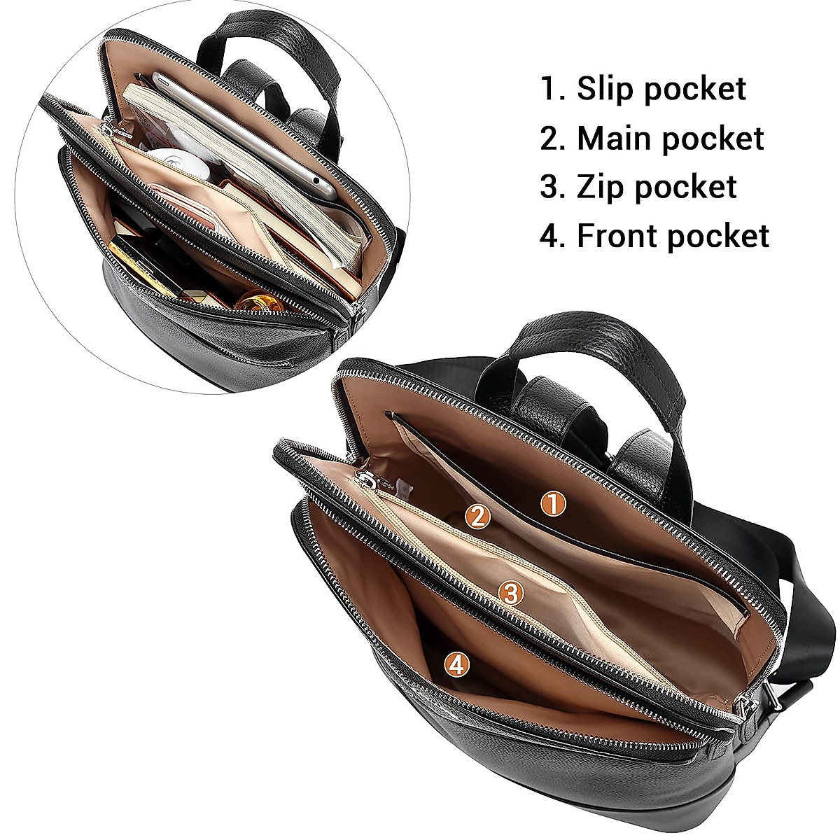 BOSTANTEN Laptop Backpack Purse for Women Genuine Leather Backpack Travel Bag and Womens Leather Wallets RFID Blocking Large Capacity Credit Card Holder Phone Clutch Black