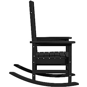 KINGYES Outdoor Rocking Chairs, HDPE All-Weather Patio Rocking Chairs High Back Porch Rocker for Adult, Black