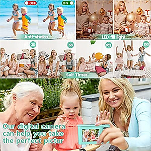 Digital Camera, HUMIDIER FHD 1080P 36MP 16X Digital Zoom Mini Vlogging Video Camera with Battery Charger, Compact Portable Cameras Point and Shoot Camera for Kids,Teens,Beginners (Green)