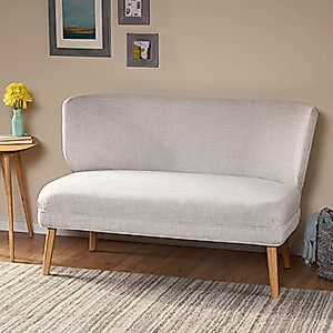 GDFStudio Dumont Mid-Century Modern Fabric Settee, Beige and Natural