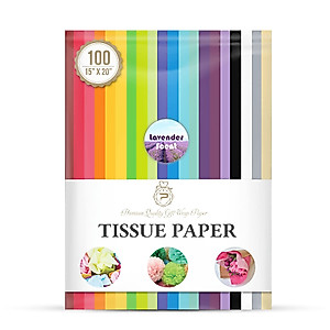 Tissue Paper for Gift Wrapping (100 Sheets) 20 Assorted Colors, Gift Bags, Packaging, Floral, Birthday, Holidays, Christmas, Halloween, and DIY Crafts 15" X 20" Inch (Lavender Scent)