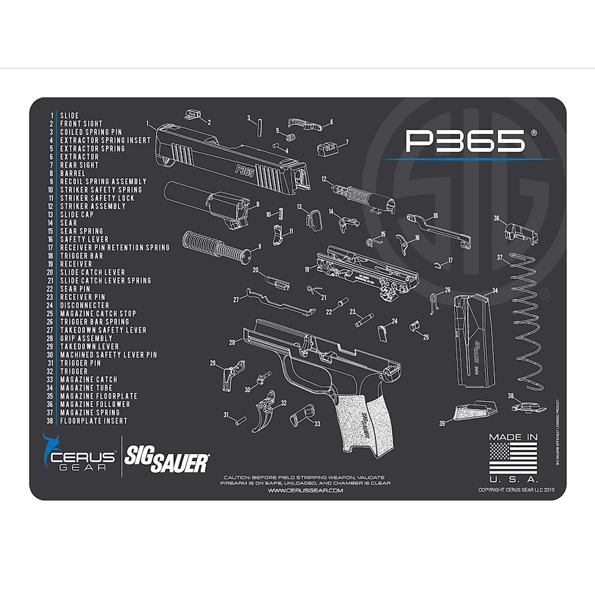 EDOG Range Warrior 27 Pc Gun Cleaning Kit - Compatible with Sig Sauer P365 Pistol - Schematic (Exploded View) Mat, Range Warrior Universal .22 9mm - .45 Kit & Tac Book Accessories Set