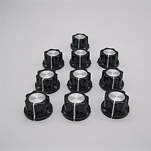 Taiss 10pcs Potentiometer Knobs 6 mm Dia. Shaft Silver Tone Top Rotary Knobs Black A02-6mm