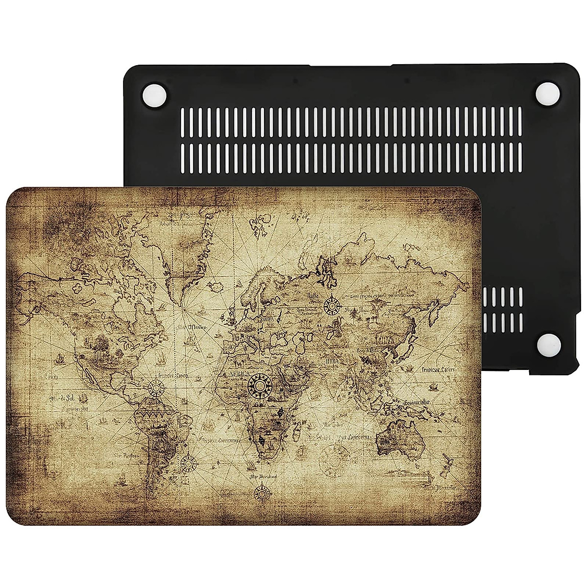 AMCJJ Compatible with MacBook Air 13 Inch Case 2021 2020 Release A2337 M1/A2179 with Retina & Touch ID, Shiny Plastic Hard Shell Case & Keyboard Cover, World Map