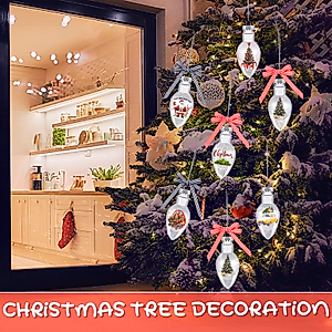 4 Inch Fillable Light Bulb Shape Clear Christmas Plastic Ornaments with Removable Cap and 20 Yards Gingham Ribbon Clear Xmas Hanging Ornaments for DIY Crafts Xmas Tree Decor (Silver, 50)