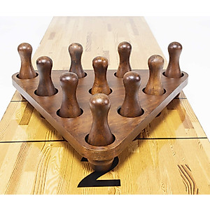 YDDS Shuffleboard Bowling Pin Set with 10 Pcs Premium Hardwood Bowling Pins Durabel Triangular Pinsetter Resin Bowling Ball and Carrying Bag, Fun for Shuffleboard Games