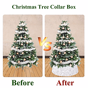 FUHSY Sequin Christmas Tree Collar White Christmas Tree Skirt 23.6 Inch Diameter Round Glittery Sequin Tree Skirts Velvet Xmas Tree Ring Box Christmas Santa Tree Stand Base Cover for Winter Holiday
