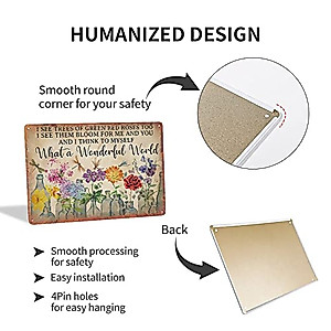 ZZZRSYR Funny Novelty Metal Sign- What A Wonderful World Flowers - Retro Wall Decor Gift for Man Cave Home Gate Garden Bars Cafes Office Store Club 8 X 12 INCH