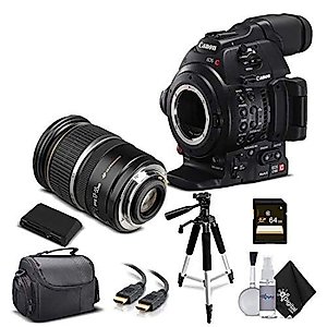 Canon EOS C100 Mark II with Dual Pixel CMOS AF 0202C002 & EF 24-105mm f/4L is II USM Lens with Memory Card, Case, Tripod - Starter Bundle (Renewed)