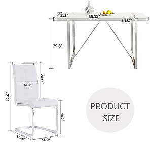 FURNITO Dining Table Set for 4,Modern Rectangle White Dining Table with PU Dining Chairs 4,Ideal for Home,Kitchen Dining Room,Kitchen Table and Chairs for 4