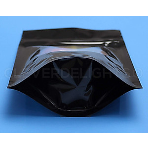 CleverDelights Glossy Black Window Stand Up Pouches - 2oz - 100 Pack - 4" x 6" x 2" - Resealable Bags