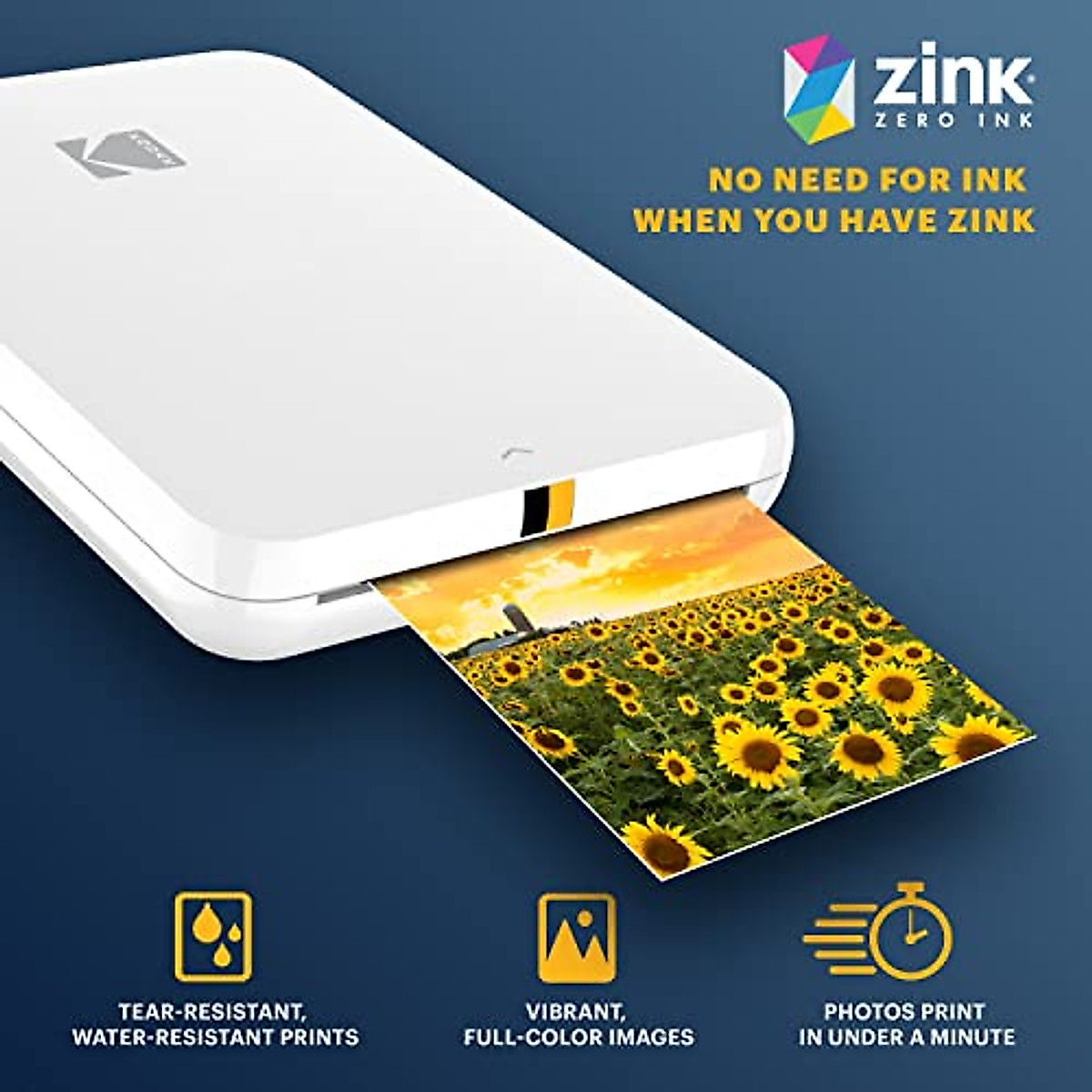 KODAK Step Slim Instant Mobile Color Photo Printer – Wirelessly Print 2x3” Photos on Zink Paper with iOS & Android Devices, White
