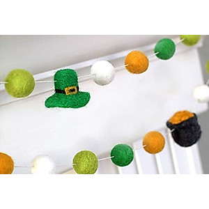 Leprechaun & Pot of Gold Felt Ball Garland- Gold & Shades of Green St. Patrick's Day Garland- 1" (2.5 cm) Wool Felt Balls