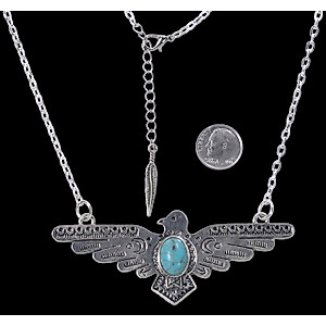 ViciBeads Necklace, Big and Bold 3"+ Southwestern Thunderbird with Turquoise Magnesite Antique Silver Colored (Not tarnished) Pendant with Chain 23"+GIFT BAG
