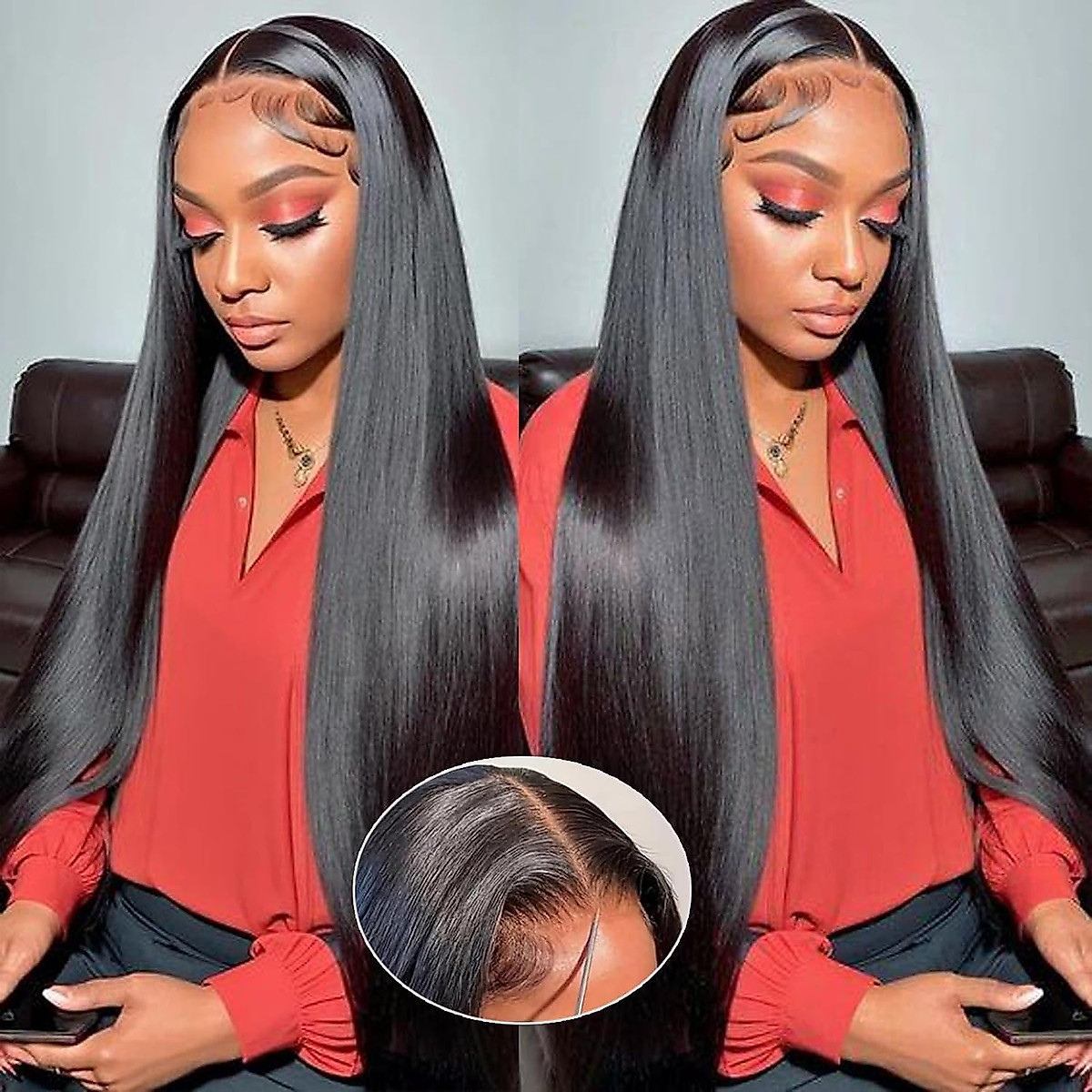 CHEETAHBEAUTY Straight Glueless Wigs Human Hair Pre Plucked 5x5 HD Lace Closure Wigs Human Hair for Black Women Pre Cut Lace for Beginners With Baby Hair 220% Density(18inch)