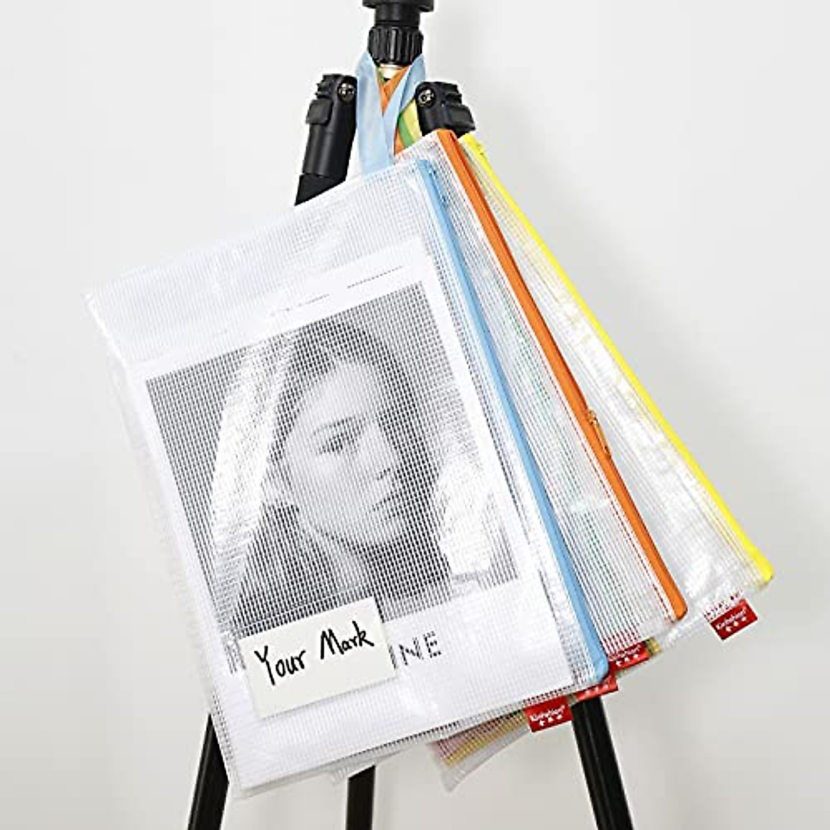 Kinhshion Zipper Pouch Set of 12 PVC Zipper Bags with Name Card Clear Zipper Pouch A4 Plastic Organizer Bag Zipper Folder Bag Cosmetic Bags Travel Storage Bags 4 Colours