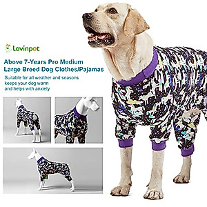 LovinPet Large Breed Dog Clothes, Wound Care/Post Surgery Recovery Shirt for Large Dogs, Unicorns in Space Black Print, UV Protection, Pet Anxiety Relief, Large Dog Onesie, Pet PJ's/Large