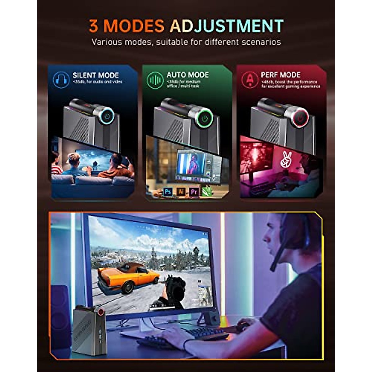 KAMRUI Ryzen Mini PC Gaming,32GB DDR5 Dual Channel 512GB SSD Mini Computer Tower with AMD Ryzen 7 7735HS, Small Desktop Computers Support 4K Triple Screen,RGB Lights,WiFi6,BT5.2,Type C,Windows 11 Pro