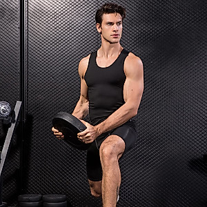 3 Pack Compression Tank Top for Men Bodybuilding Gym Athletic Tight Undershirts Workout Tops Black/Black/Black