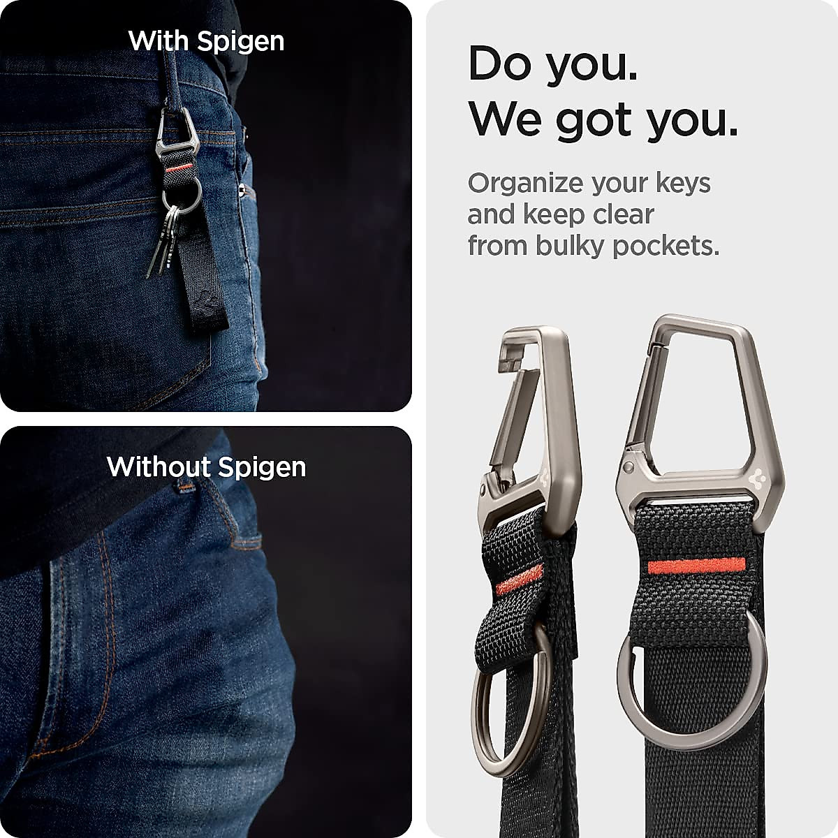 Spigen Life Carabiner Lanyard Keychain Strap for Keys ID Badge Wallet Holder and Everyday Carry Items Wrist Keychain Ring Carabiner - Black