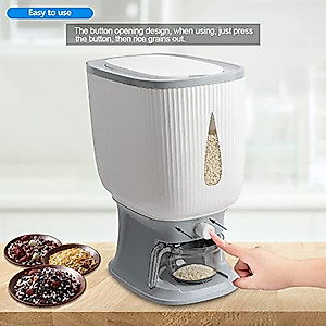 Qiveno Upgrade Rice Dispenser 20 Lbs, Large Food Storage Container with Rice Cup, Droplet Shape Transparent Visible Grain Storage Box with Lid for Storage Rice and Cereal Dispenser(Grey)