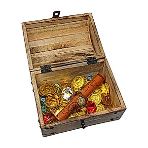 Nautical Cove Wooden Pirates Treasure Chest Box Pirate Treasure Map and Gold Coins/Gems