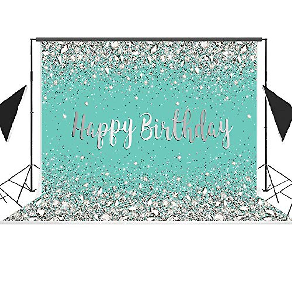 Breakfast Blue and Sliver Birthday Photography Backdrop Sweet 16th 21st Shiny Diamonds Background Girls Adult Women Happy Birthday Party Decorations Cake Table Banner Photo Booth Props 7x5ft