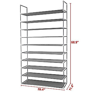 SKEMIX 50 Pair 10 Tier Space Saving Storage Organizer Free Standing Shoe Tower Rack