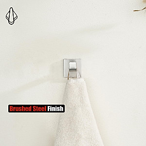 JQK Bathroom Towel Hook Brushed, Coat Robe Clothes Bath Wall Hooks for Kitchen Garage SUS 304 Stainless Steel Thick 0.8mm, 2 Pack Brushed Steel, TH250-BN-P2