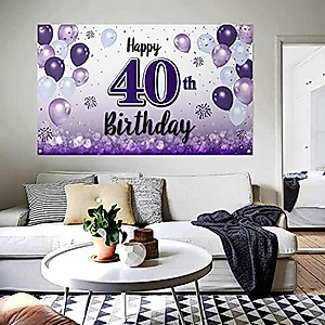 LASKYER Happy 40th Birthday Purple Large Banner - Cheers to Forty Years Old Birthday Home Wall Photoprop Backdrop,40th Birthday Party Decorations.