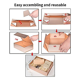 LIFELUM Gift Boxes 2 Pack 11 x 8 x 3.5 Rose Gold Gift Boxes with Magnetic Lid Wedding Gift Boxes for Presents Valentine's Contains Card, Ribbon, Shredded Paper Filler