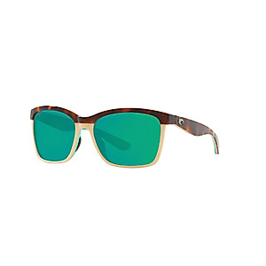 Costa Del Mar Womens Anaa Rectangular Sunglasses, Retro Tortoise/Cream/Mint/Green Mirrored Polarized-580P, 55 mm