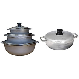 IMUSA USA Traditional Colombian Natural Caldero Glass Lid & Steam Vent 3-Piece (1.4/3.4/6.6) Quart, Silver (Dutch Oven Set) & GAU-80503 2.6Qt Traditional Colombian Caldero (Dutch Oven), Silver